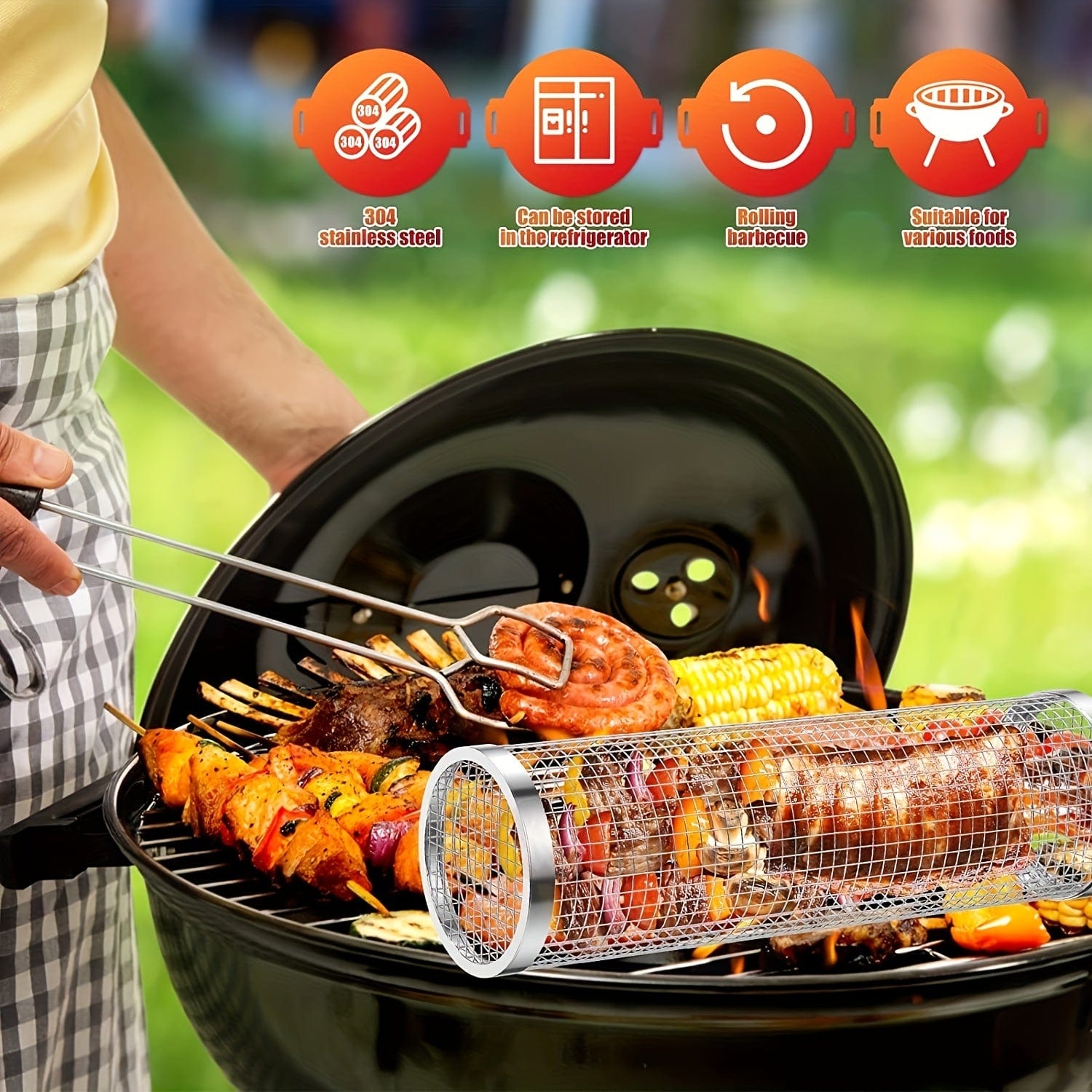 Panier Barbecue Grille en Acier Inoxydable pour Légumes et Poissons - Cuisine-Pratique